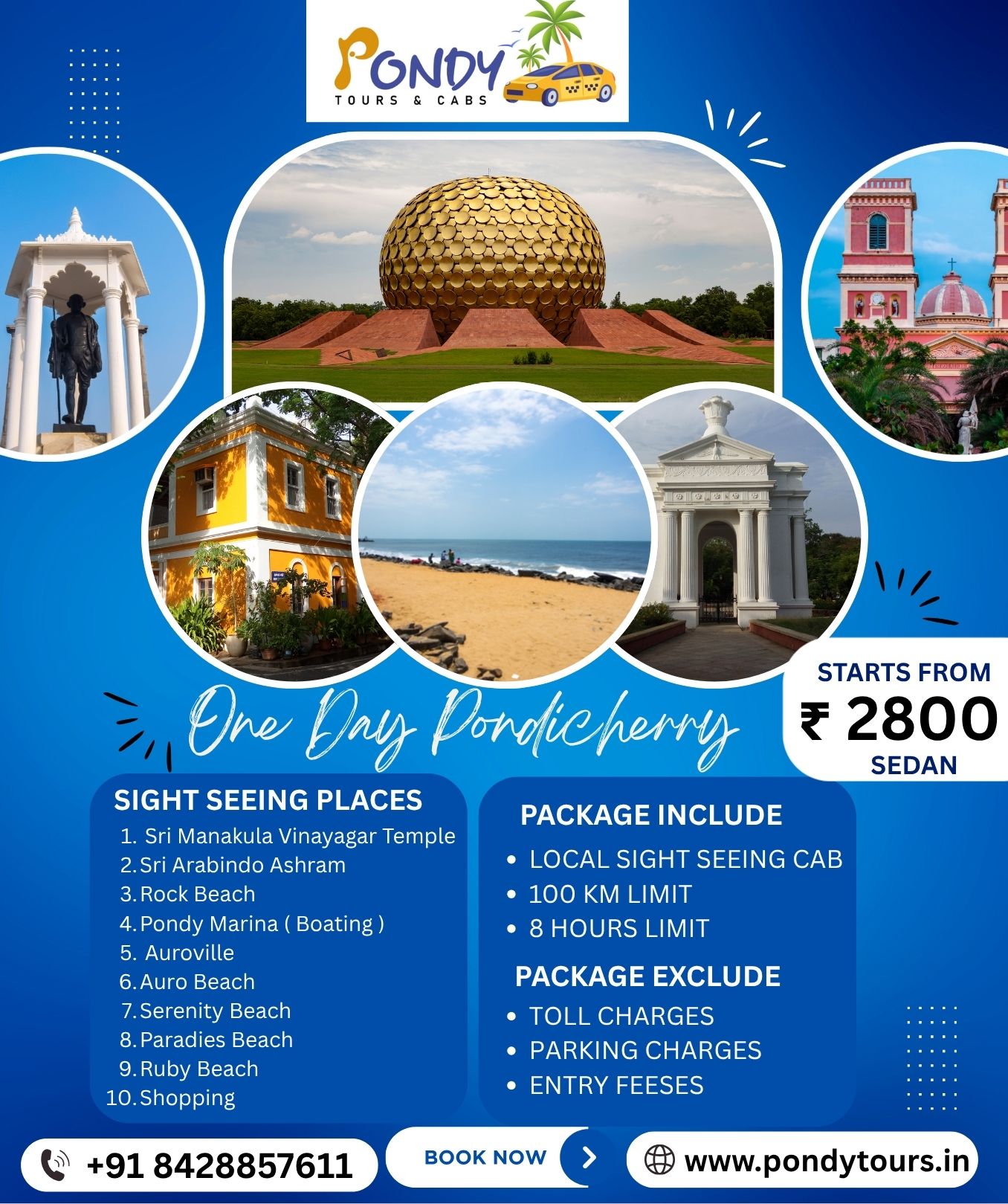 Pondicherry One Day Trip Plan - Pondy Tours And Cabs In Pondicherry